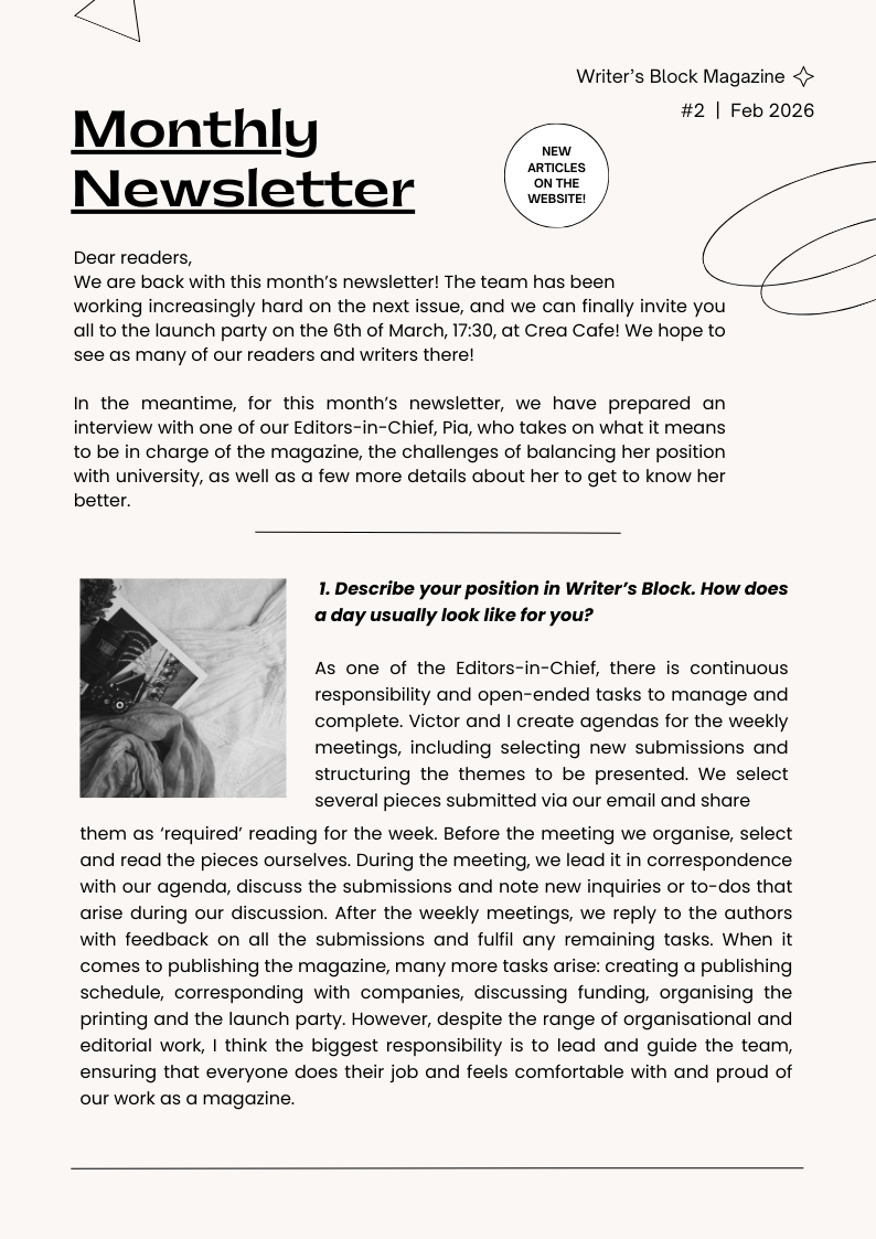 February Newsletter – Writer's Block Magazine